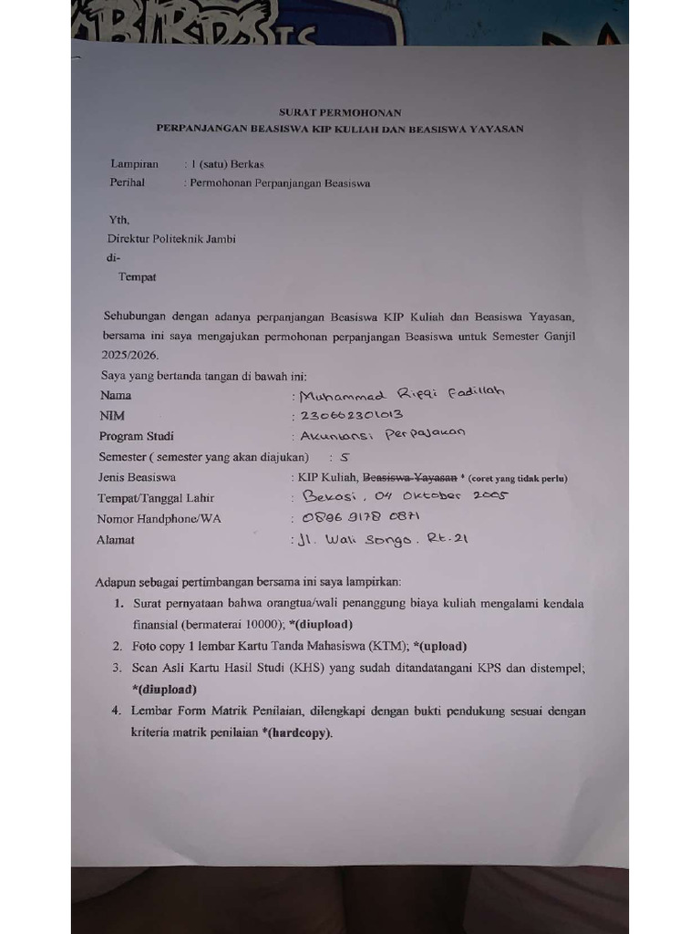 Surat Permohonan Perpanjangan Beasiswa | PDF