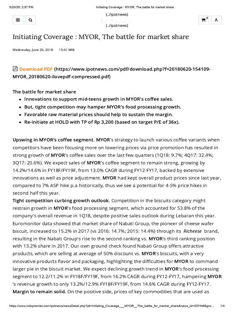 MYOR Market Share Analysis Report | PDF | Economies