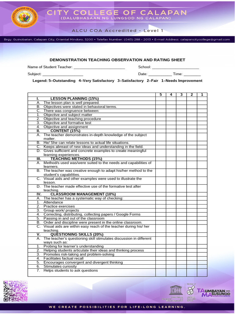Demo Teaching Observation Sheet | PDF | Teachers | Teaching Method