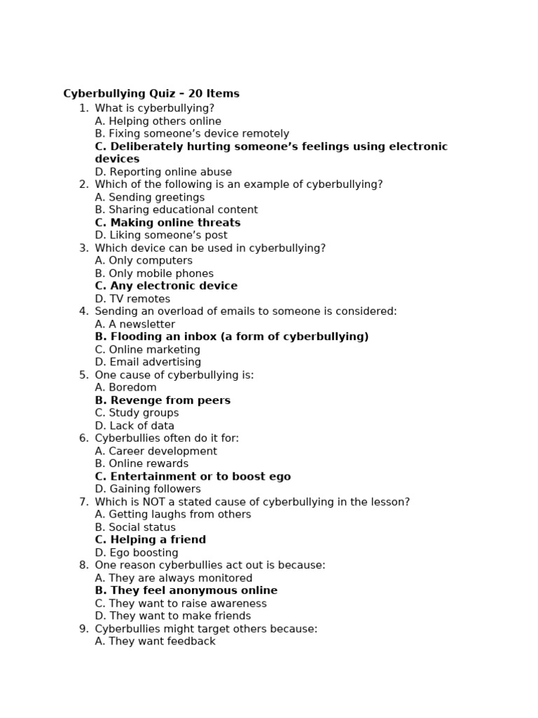 Cyberbullying 20 Item Quiz | PDF | Cyberbullying | Problem Behavior