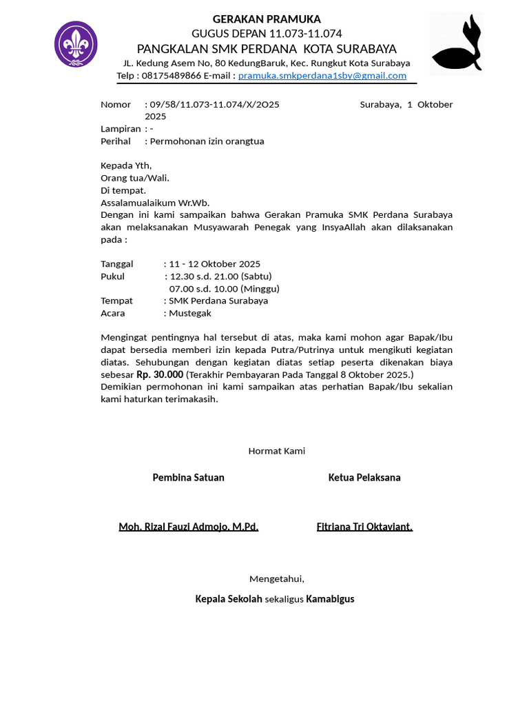 Surat Izin Ortu Pramuka Baru-1 | PDF