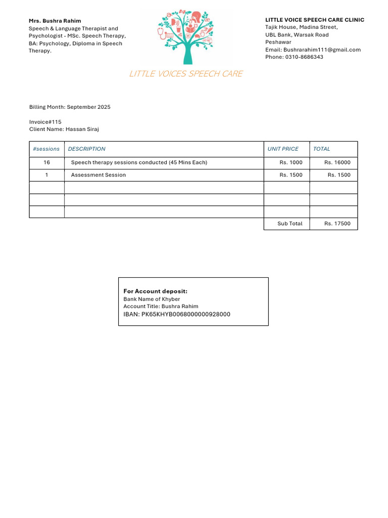 Speech Therapy Invoice - Sept 2025 | PDF