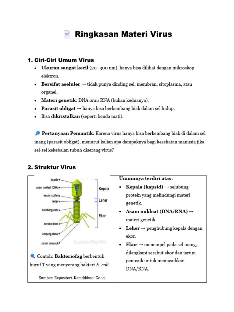 Ciri, Struktur, dan Replikasi Virus | PDF