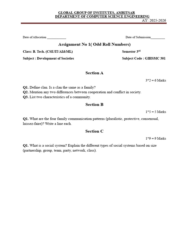DOS C3-3 Assignment 1 Odd Roll No | PDF
