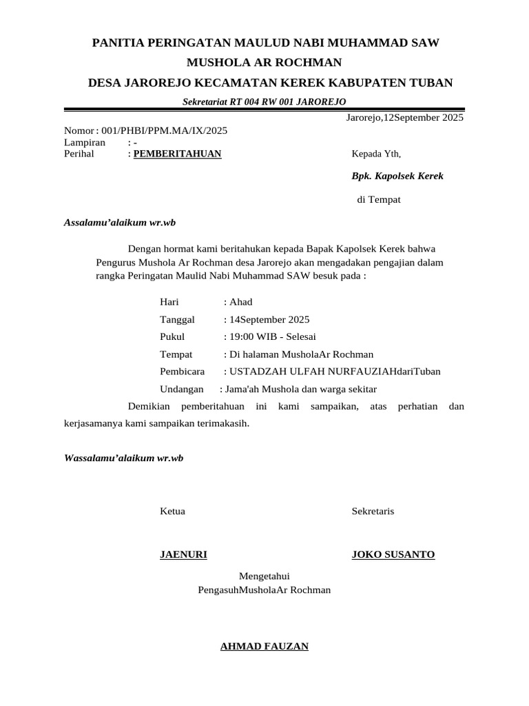 Peringatan Maulid Nabi di Mushola Ar Rochman | PDF