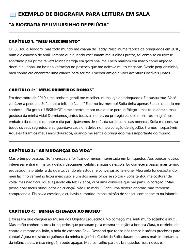 Exemplo de Biografia para Leitura em Sala | PDF | Brinquedos