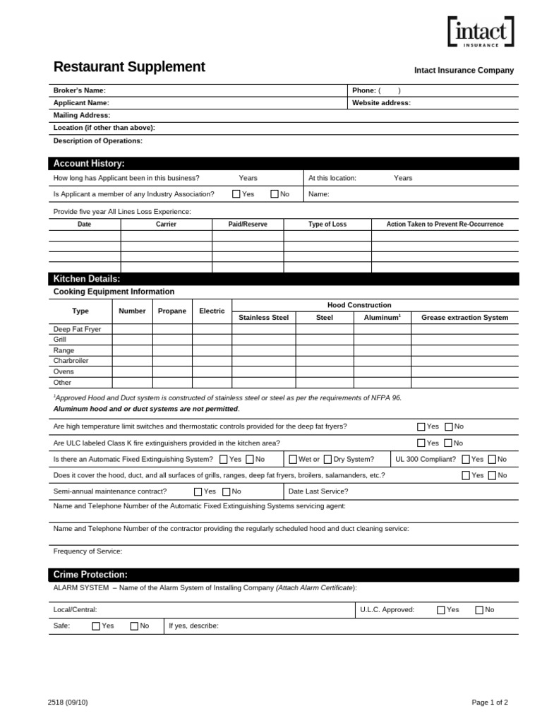 Restaurant Insurance Application Form | PDF | Insurance | Grilling