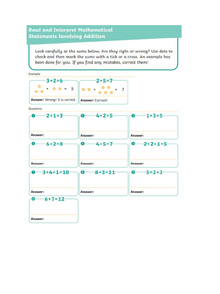 Maths Worksheet Add Sub | PDF