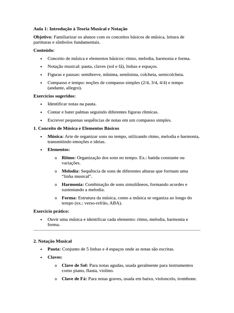 Aula 1 - Introdução À Teoria Musical e Notação | PDF | Notação musical ...