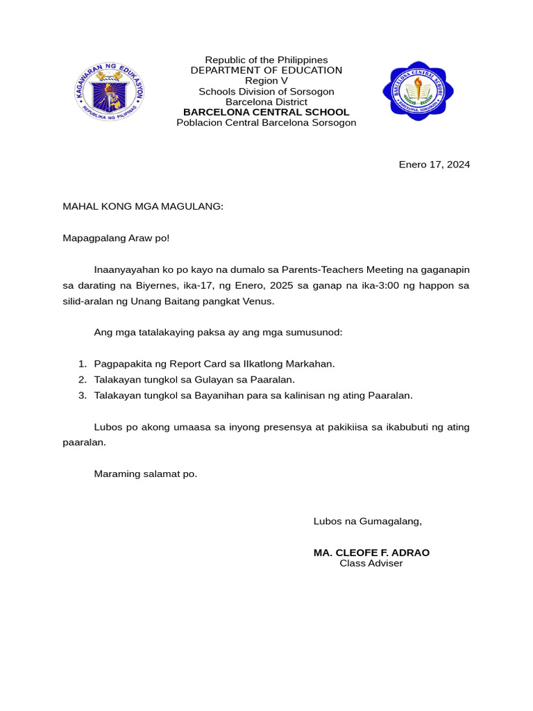 Parents-Teachers Meeting Invitation 2025 | PDF | Teachers | Pedagogy