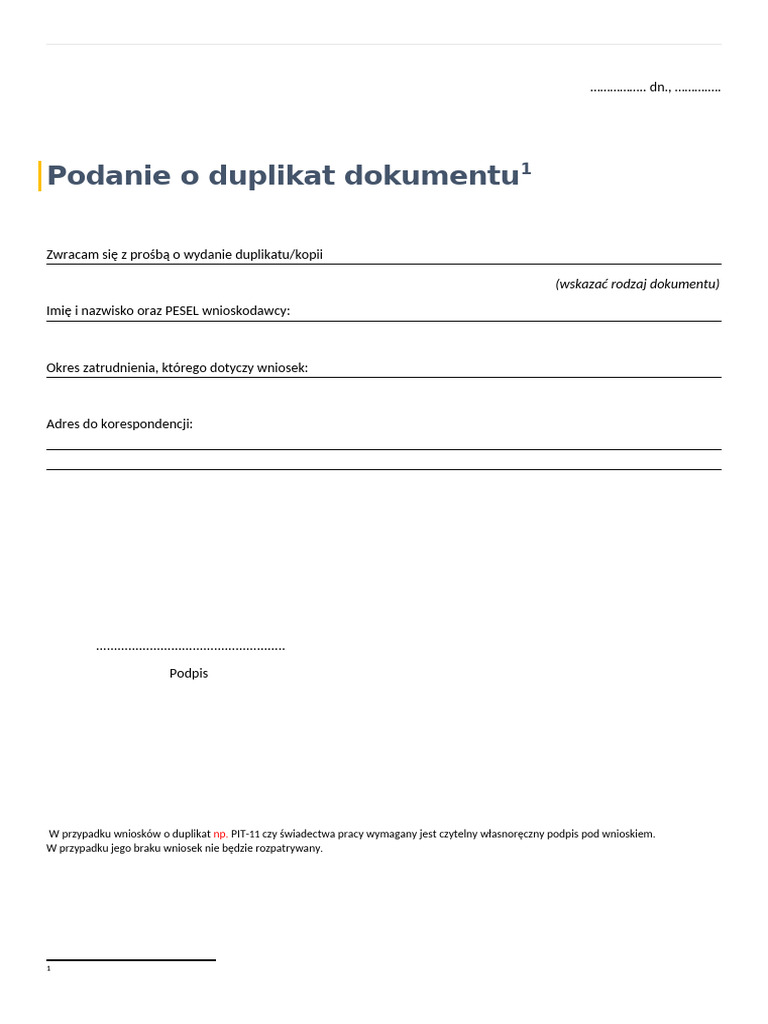 Podanie o Duplikat Dokumentu | PDF