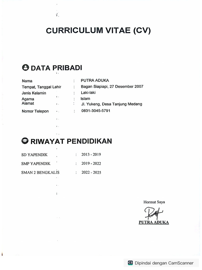 Curriculum Vitae Putra Aduka | PDF