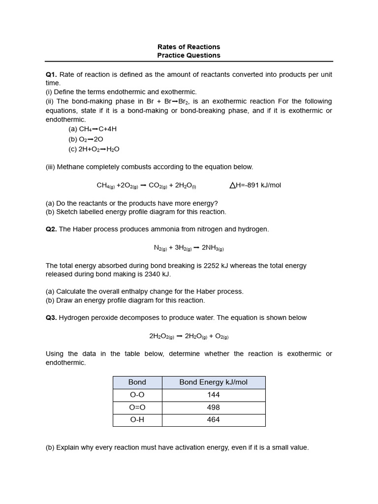 Rates of Reaction Practice | PDF | Chemical Reactions | Reaction Rate