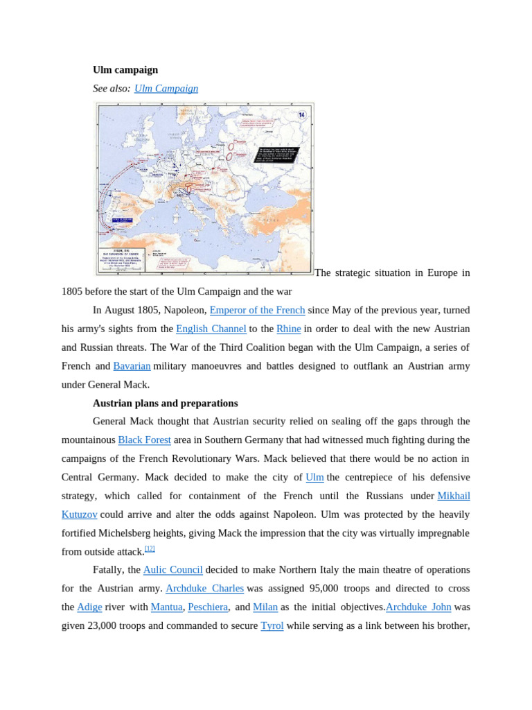 War of The Third Coalition - Ulm Campaign | PDF | Military Operations ...