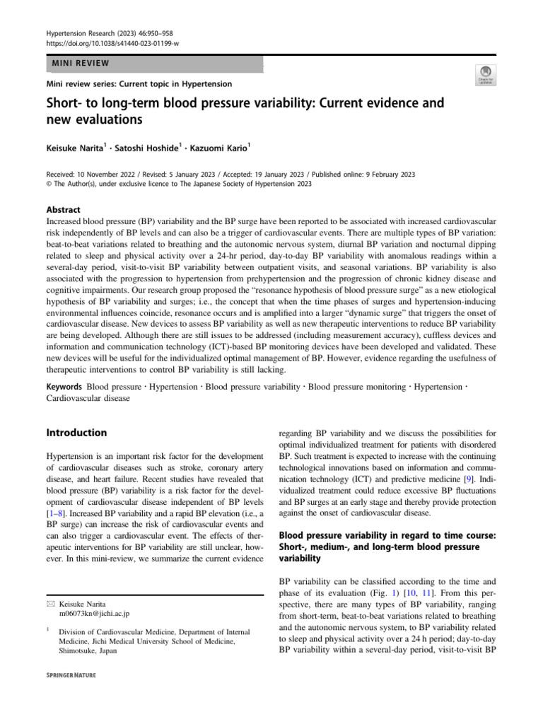 Short-To Long-Term Blood Pressure Variability: Current Evidence and New ...