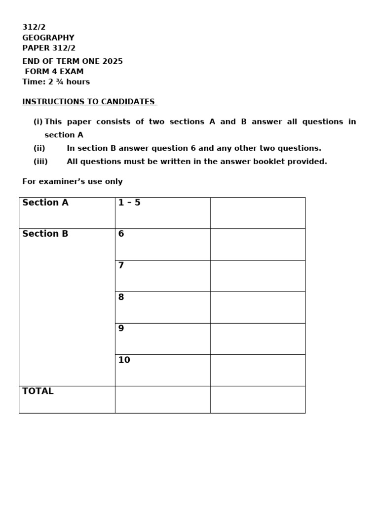 Geography f4t1 Pp2 2025 - Qs | PDF | Agriculture | Kenya