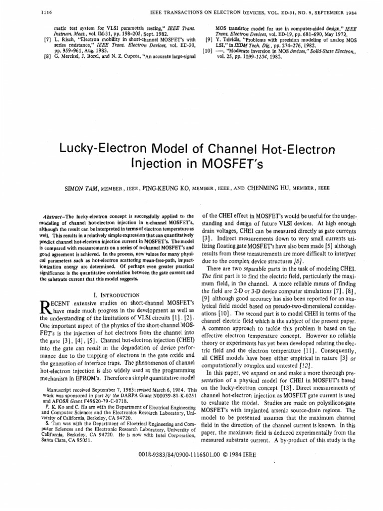Lucky Electron Model for CHEI in MOSFETs | PDF | Field Effect ...