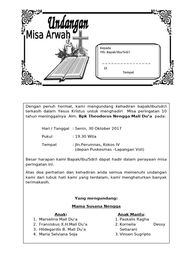 Undangan Misa Arwah 10 Tahun | PDF