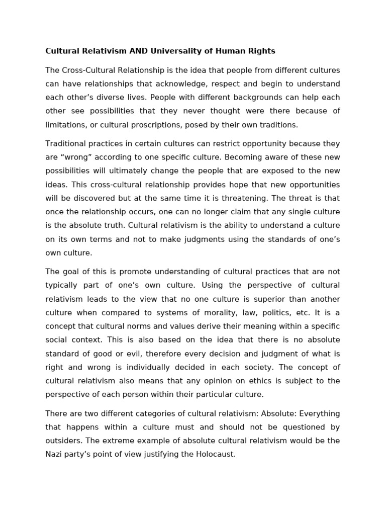 Cultural Relativism AND Universality of Human Rights | PDF | Human ...