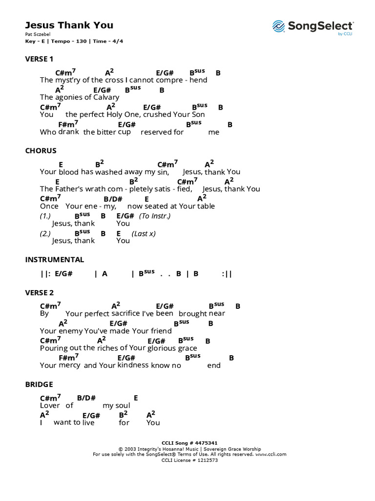 Jesus Thank You Lyrics and Chords | PDF