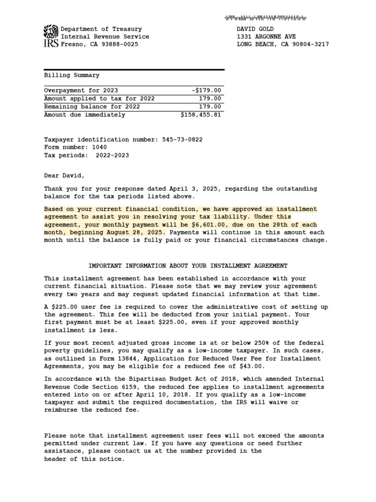 IRS Installment Agreement | PDF