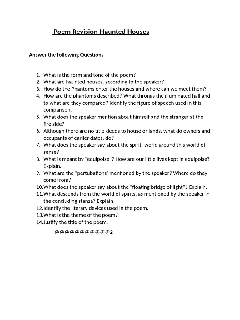 Analyzing "Haunted Houses" Poem | PDF
