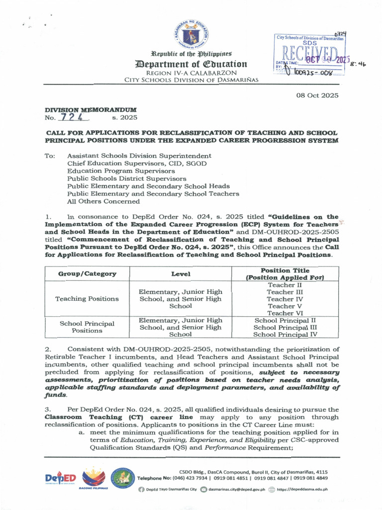 ECP Reclassification Call for Teachers | PDF | Teachers | Pedagogy