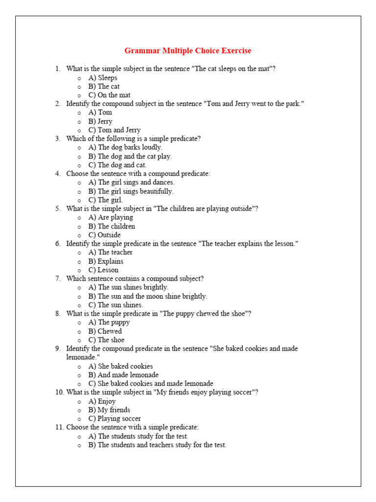 Grammar Multiple Choice Quiz | PDF