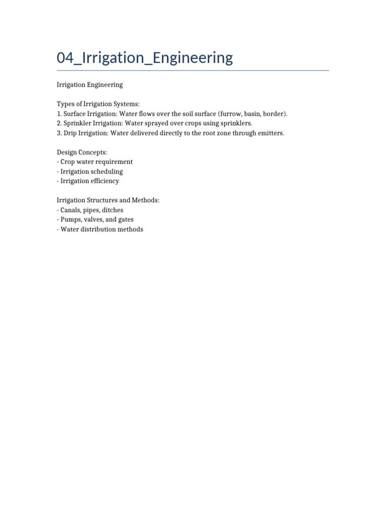 Irrigation Engineering Systems Overview | PDF