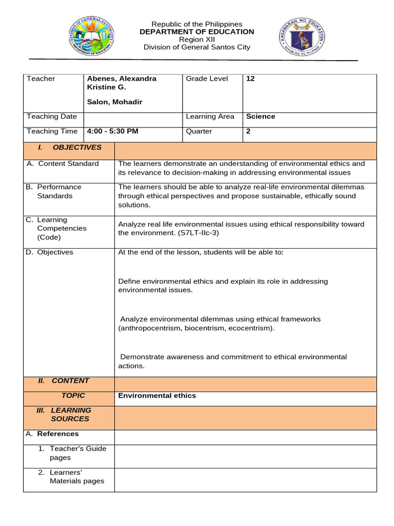 Environmental Ethics Lesson Plan | PDF | Cell (Biology) | Learning