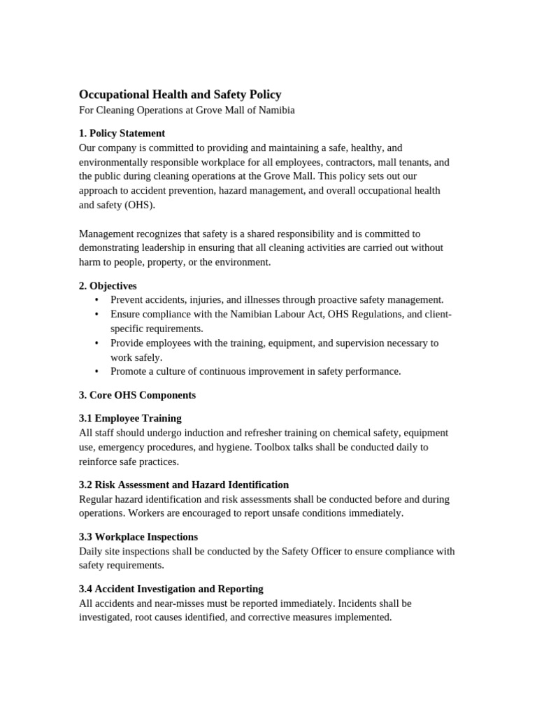 OHS Policy Grove Mall | PDF | Occupational Safety And Health | Safety