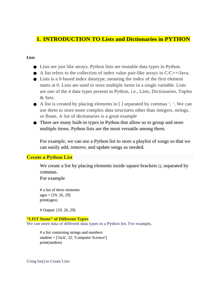 Python Lists and Dictionaries Guide | PDF | Data Type | Control Flow