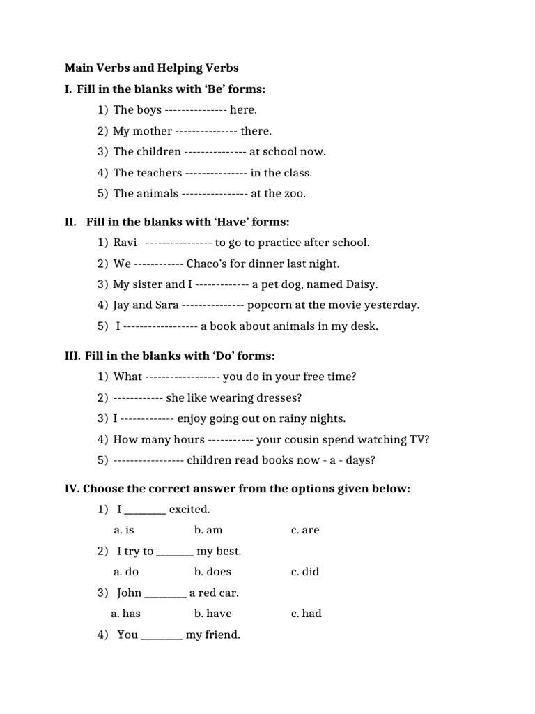 Auxiliary Verb Exercises With Answers Pdf
