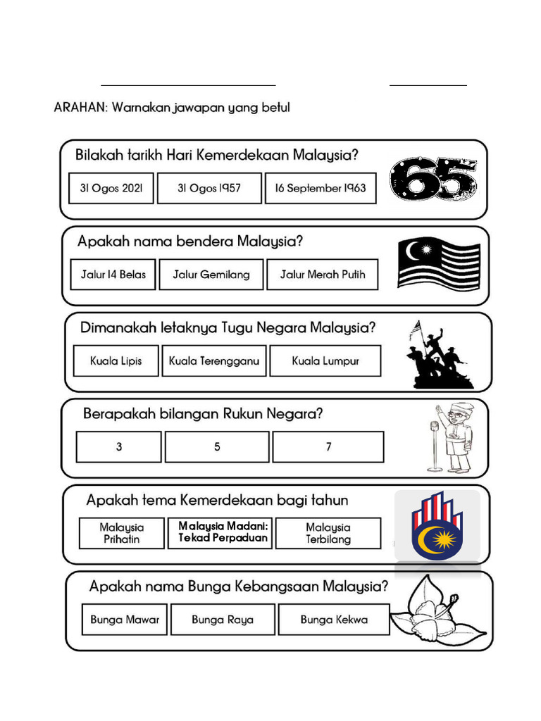 Soalan Kuiz Kemerdekaan 2023 Tahun 1 | PDF