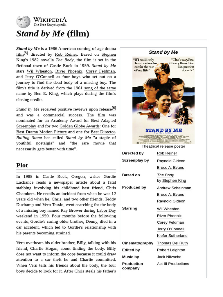 Screenwriters of Stand by Me Film | PDF