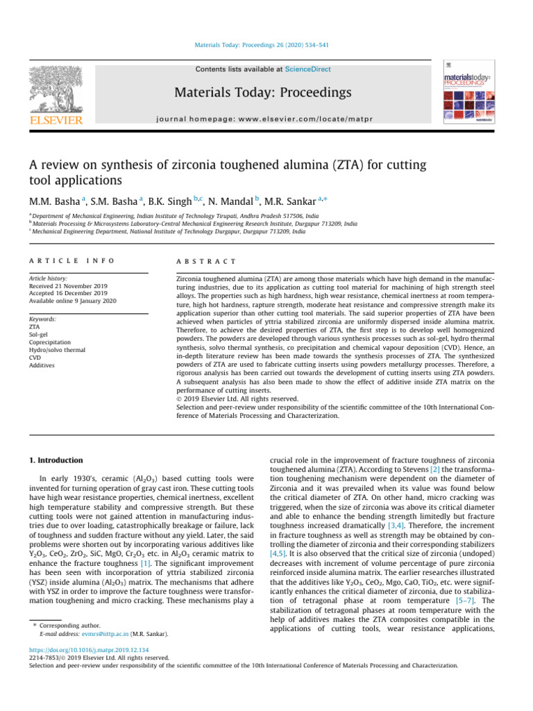 Synthesis of Zirconia Toughened Alumina for Cutting Tools | PDF ...