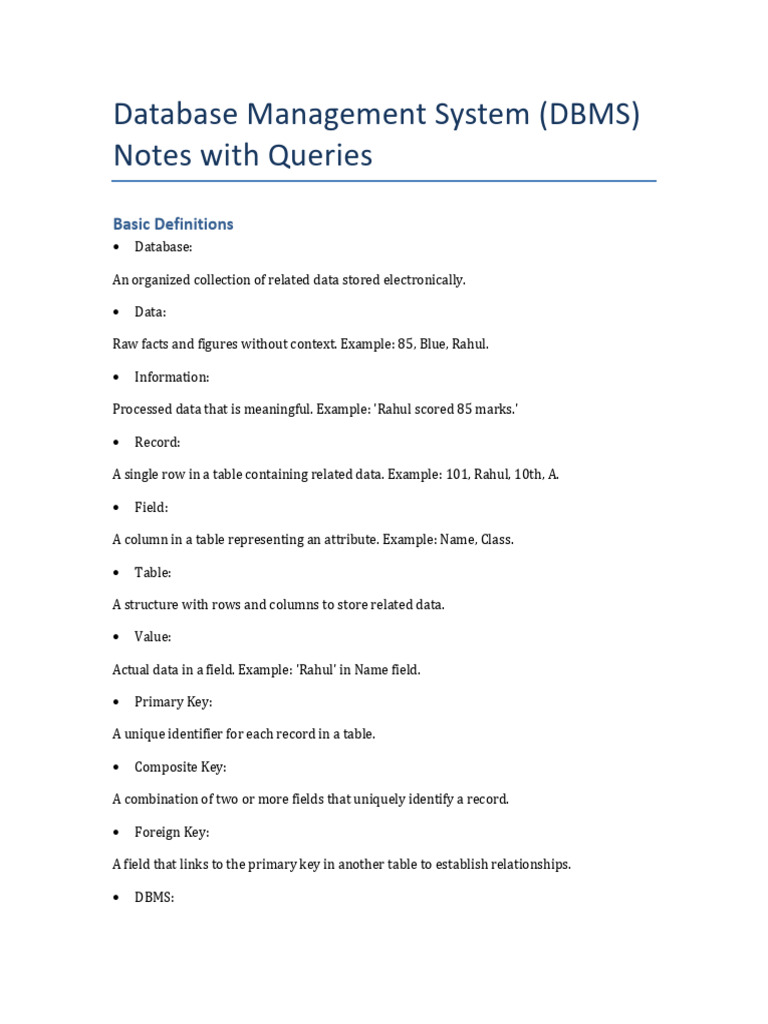 DBMS Overview: Key Concepts & Applications | PDF