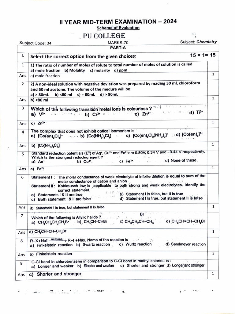 Reference SR Puc Mid Term Model Question Paper 2 | PDF | Chromium | Sodium