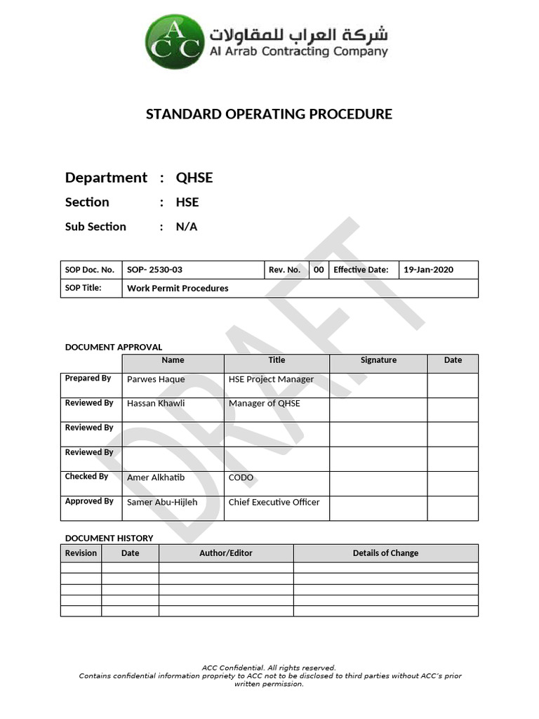 Work Permit Procedures SOP Guide | PDF | Occupational Safety And Health ...