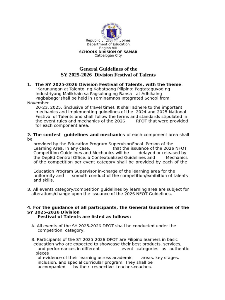 DFOT SY 2025 2026 General Guidelines | PDF | Dances | Musical Compositions