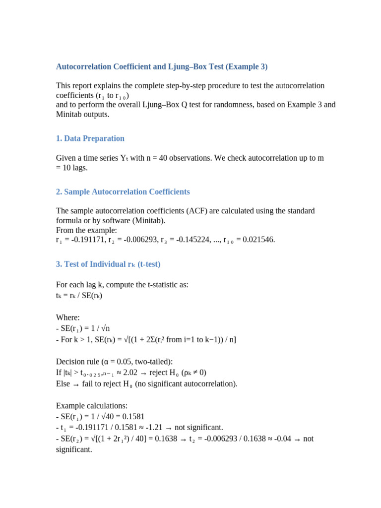 Example3 Autocorrelation and LjungBox Test | PDF