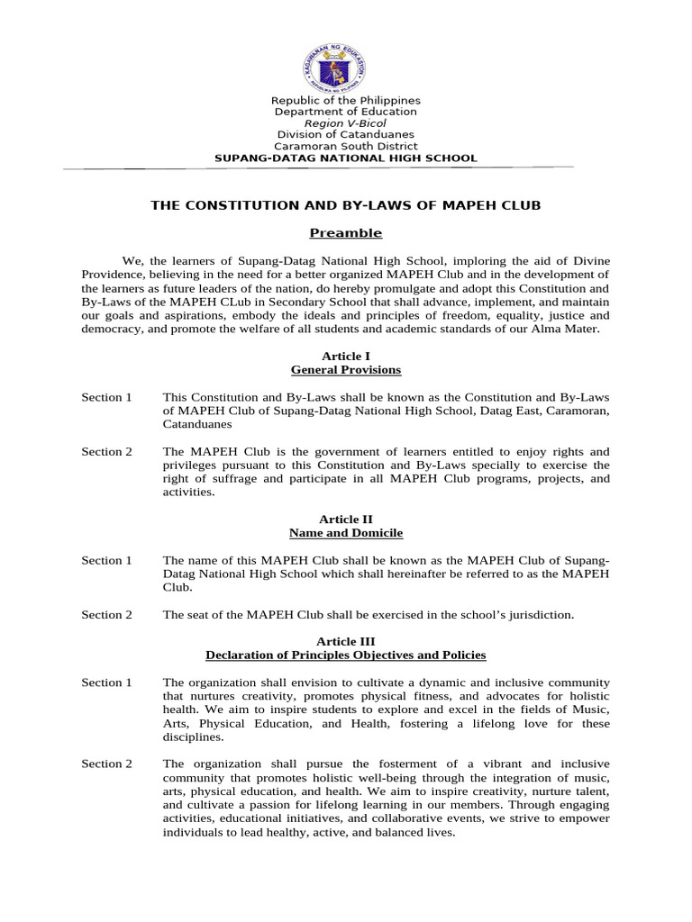 Constitution and by Laws MAPEH Club | PDF | Ratification | Government