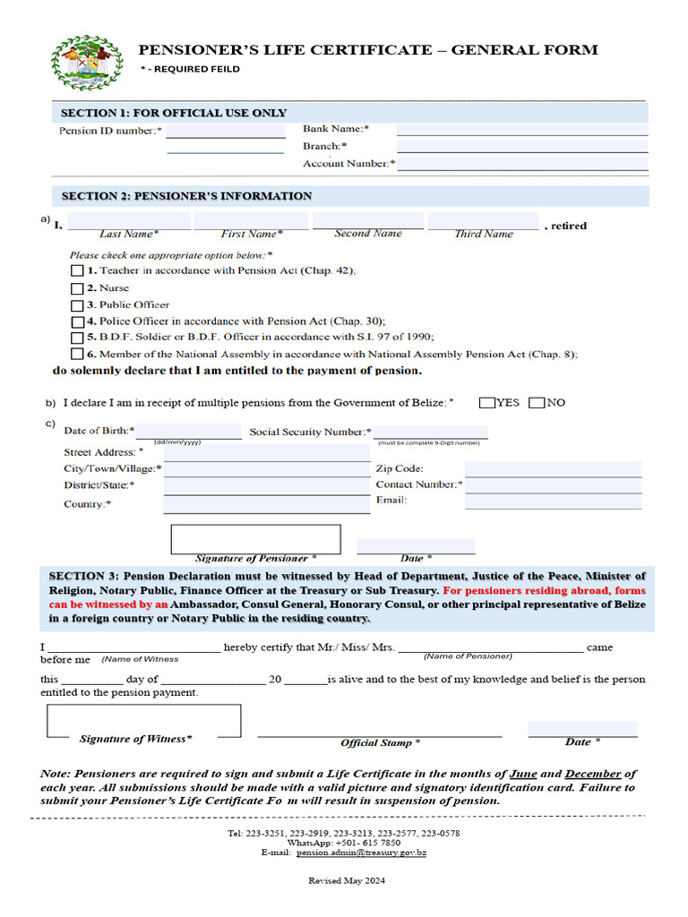 Pensioner Life Certificate Form | PDF