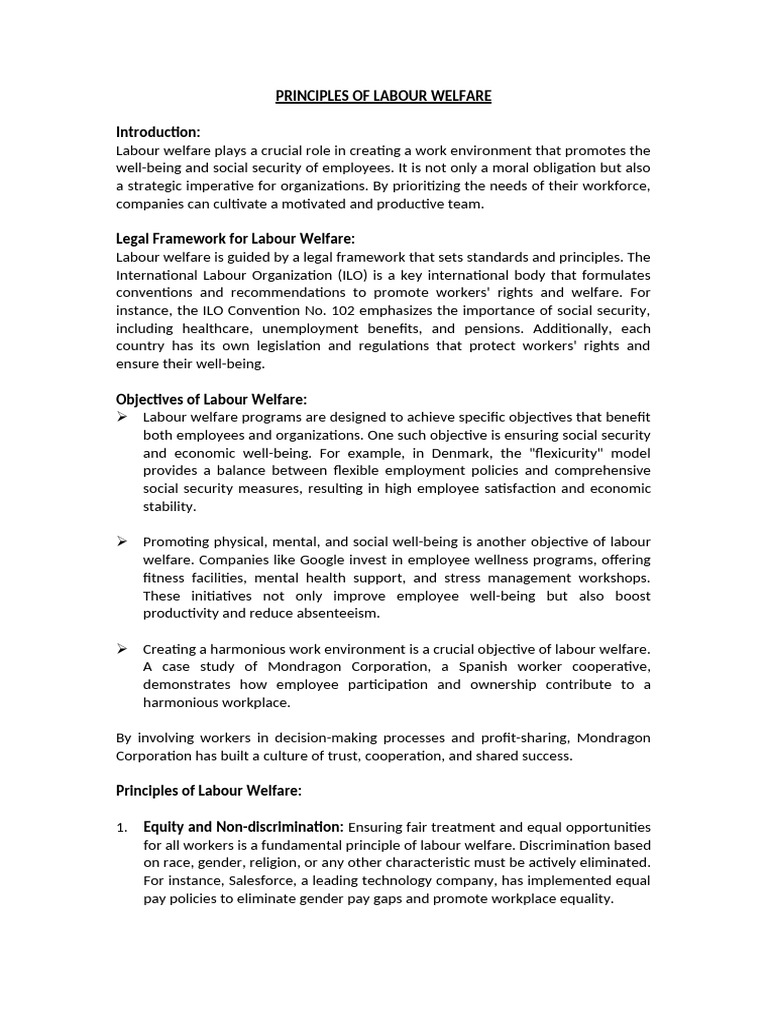 Principles of Labour Welfare Explained | PDF | Cost Of Living | Employment