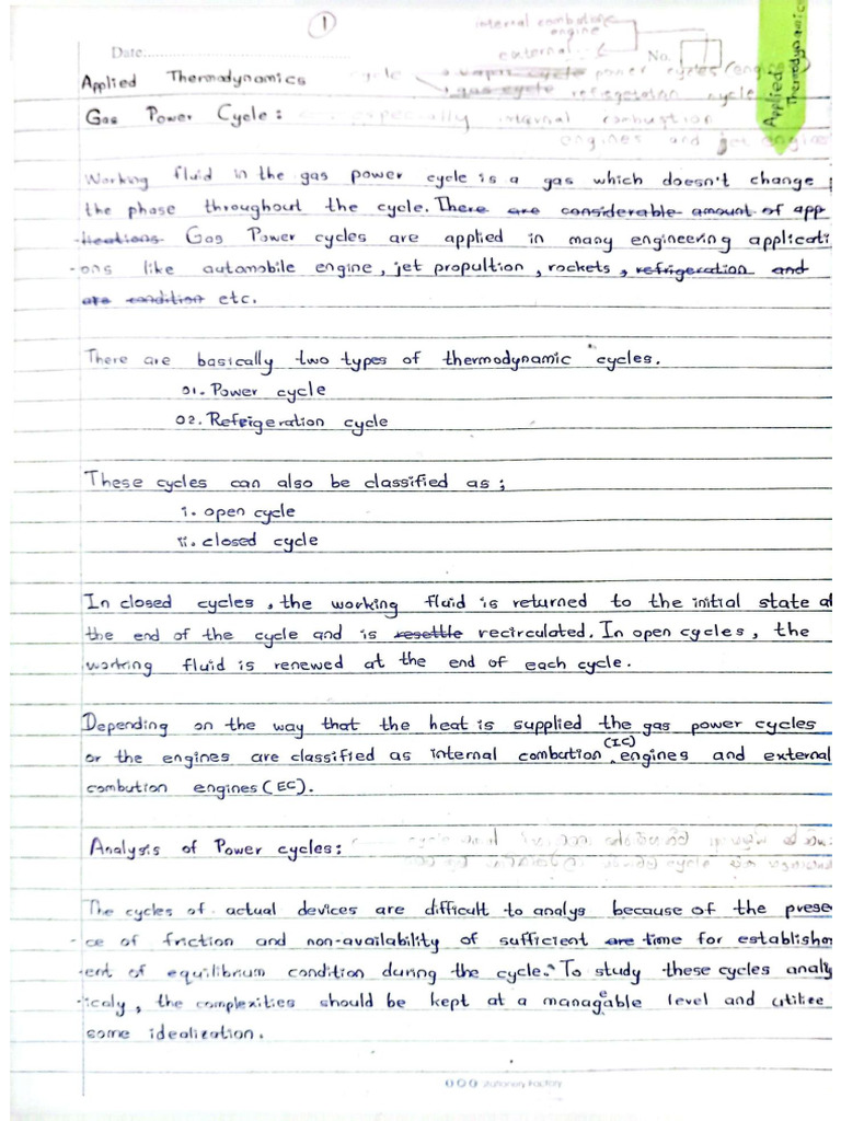 Gas Power Cycle Note | PDF
