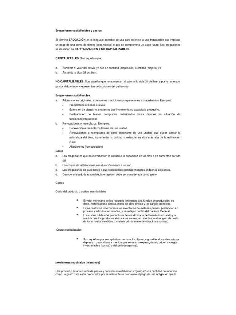 Erogaciones Capitalizables y Gastos | PDF | Economias | Business