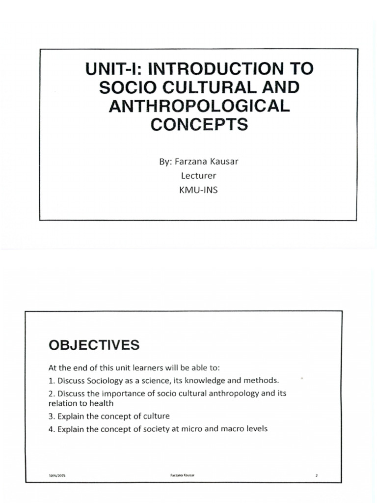 Unit 01 Introduction To Socio Cultural and Anthropological Concepts | PDF