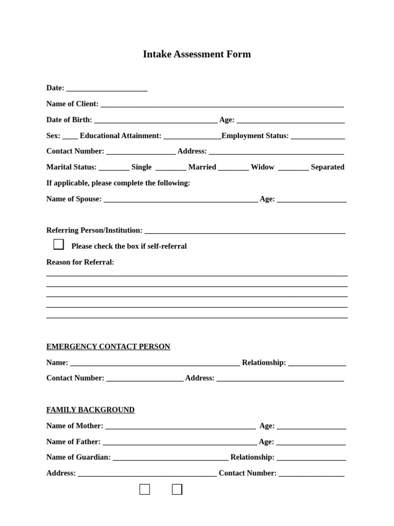 Intake Assessment Form | PDF | Family | Sexuality