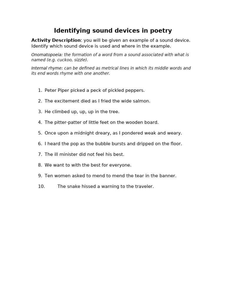 Identifying Sound Devices in Poetry | PDF