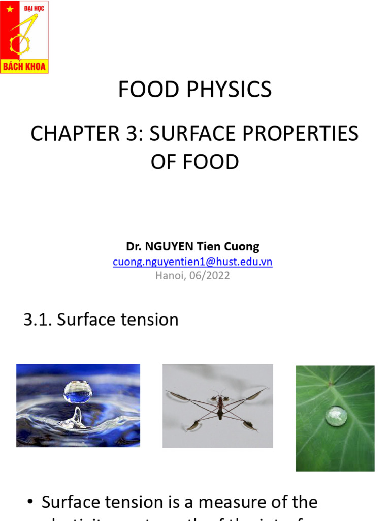 Surface Tension in Food Physics | PDF | Adsorption | Surface Tension